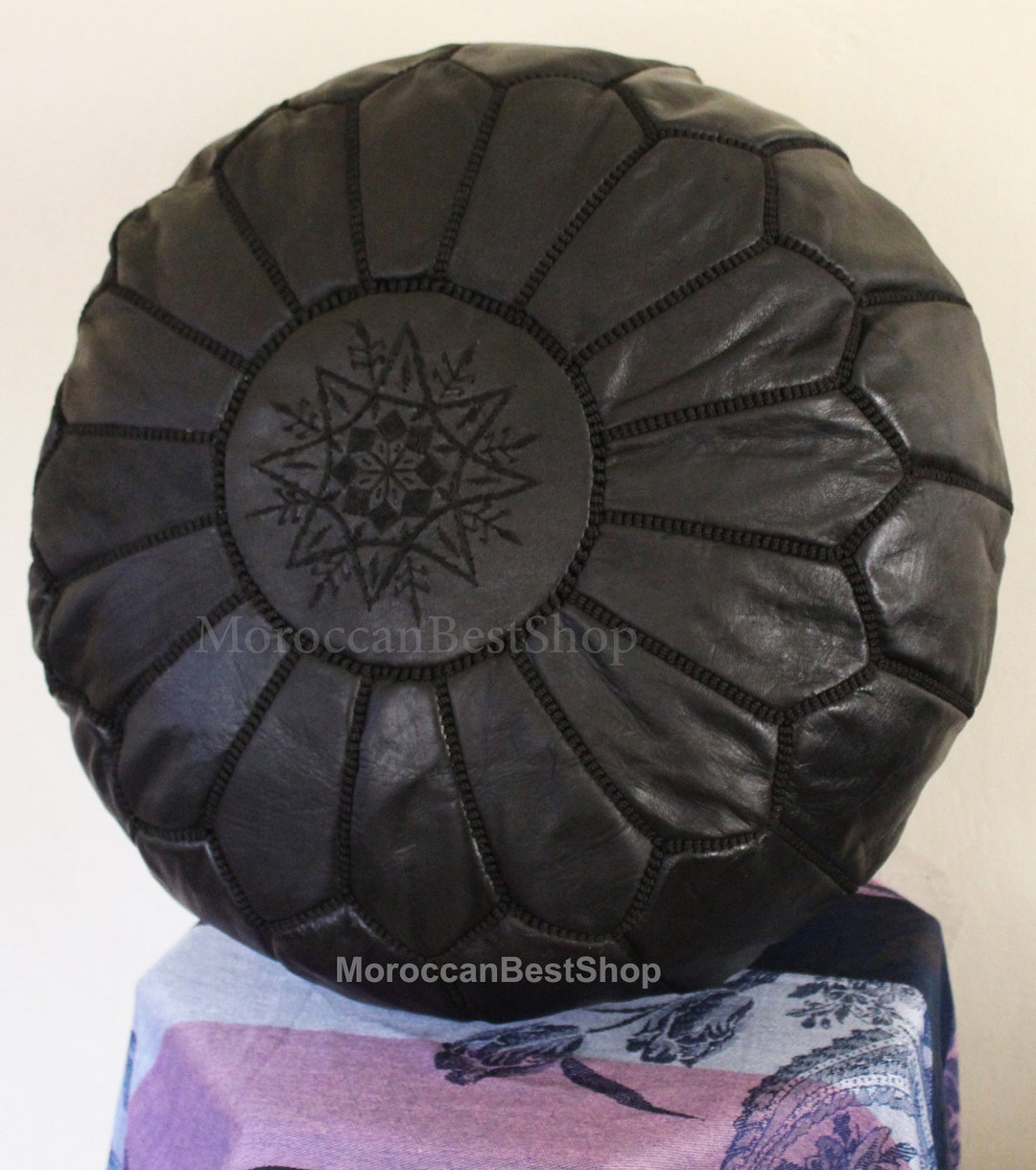 Black Ottoman Moroccan Leather Pouf ,authentic Moroccan Pouf 100% ...