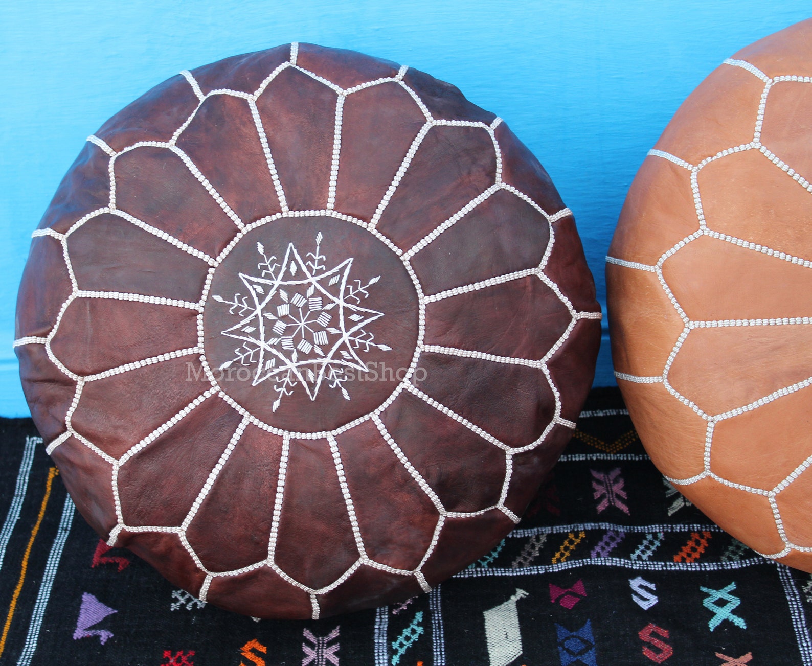 Set of 2 Handmade Ottoman Moroccan Pouf moroccan Pouf White - Etsy