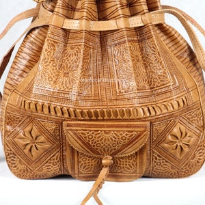 Large Drawstring Leather Bag, Moroccan Leather Bag ,boho Leather Bag ...