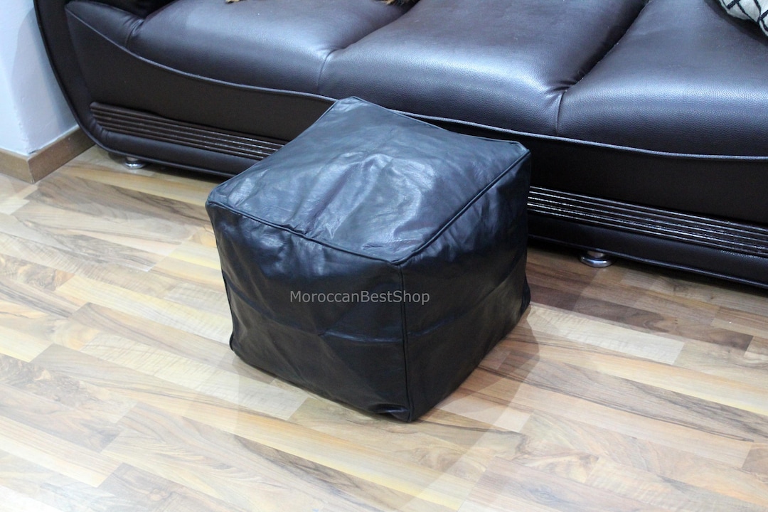 Personalized Square Ottoman Pouf, Moroccan Leather Pouf, Square Ottoman ...