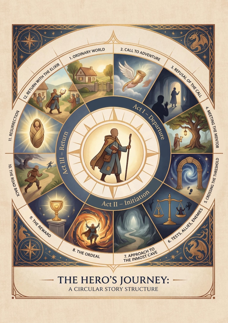Hero’s Journey Poster Printable | Story Structure Plot Diagram ...