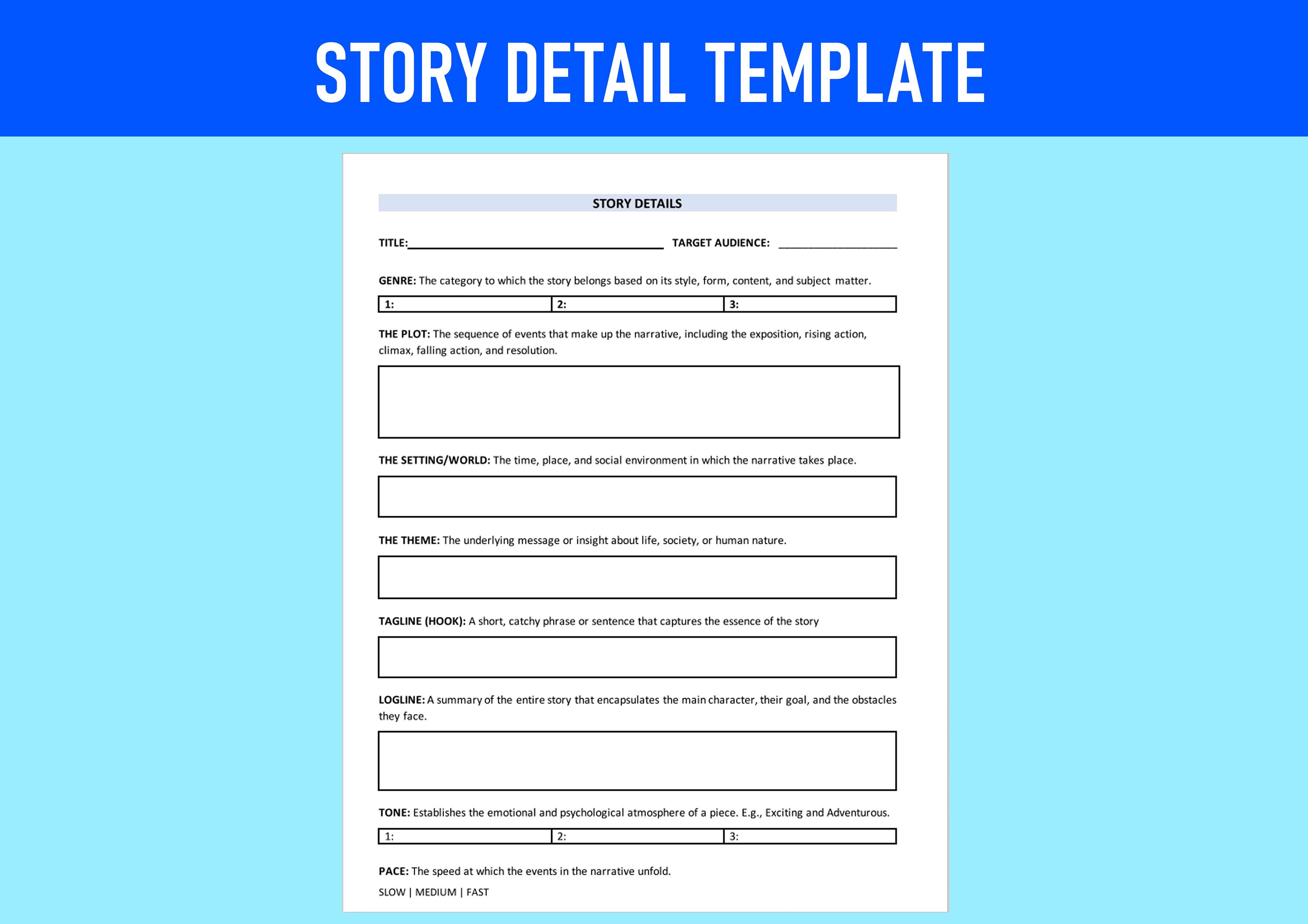 Story and Character Detail Recording Templates | Three-act Structure ...