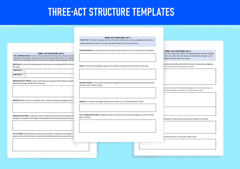 Story and Character Detail Recording Templates | Three-act Structure ...