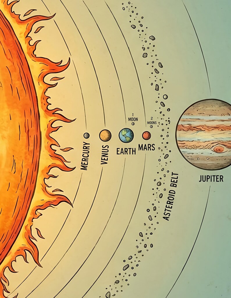 Vintage Solar System Poster | Retro Space Planets Chart (digital ...