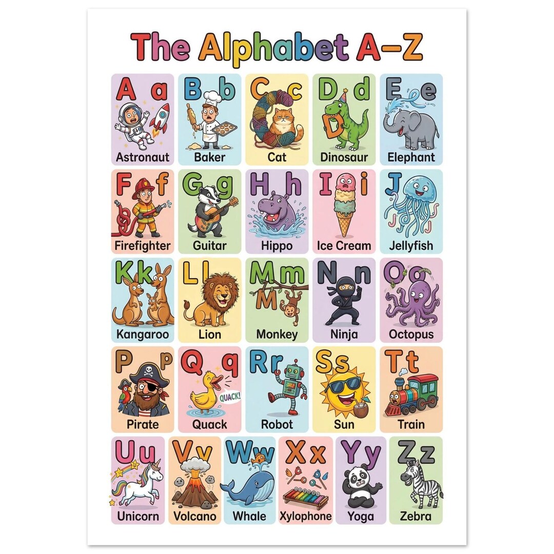 Kids Alphabet Poster A-Z | Learn Abcs Fun Educational Wall Art ...