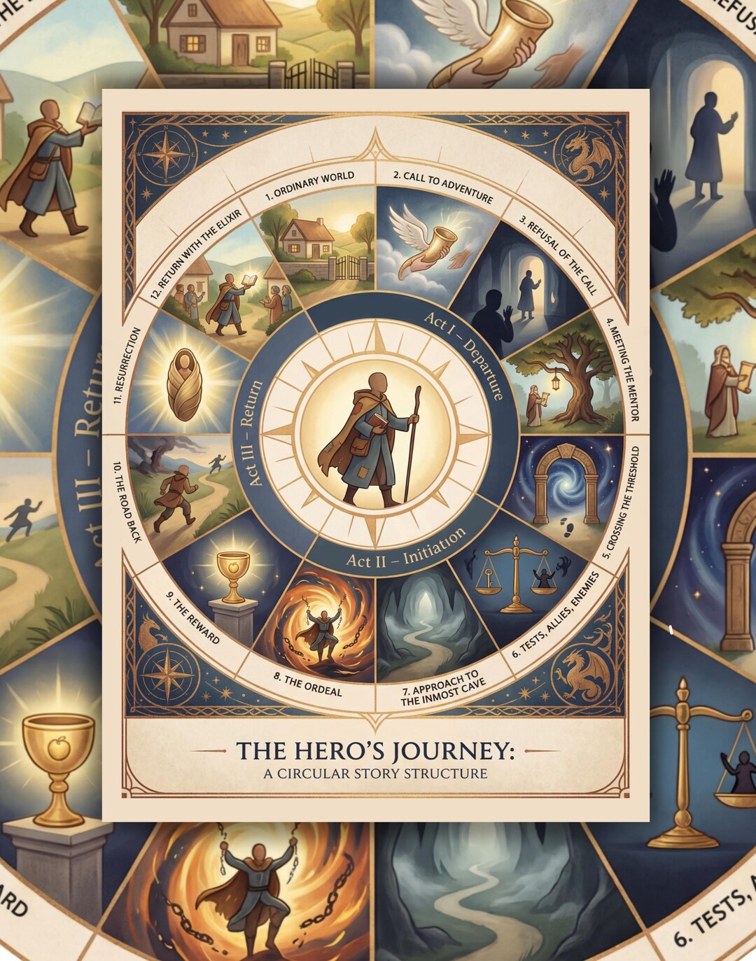 Hero’s Journey Poster Printable | Story Structure Plot Diagram ...