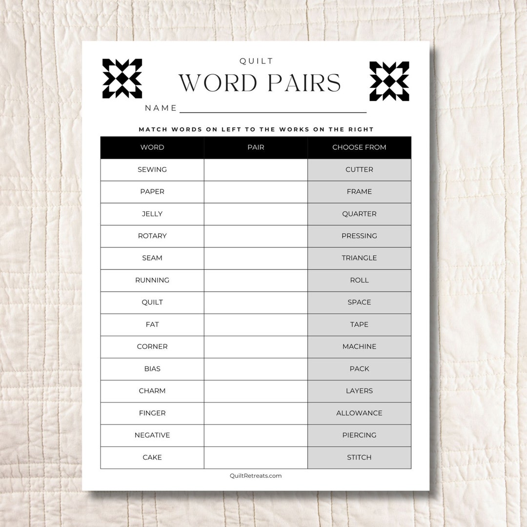 Quilt Game • Quilt Word Pairs • Printable PDF - Etsy