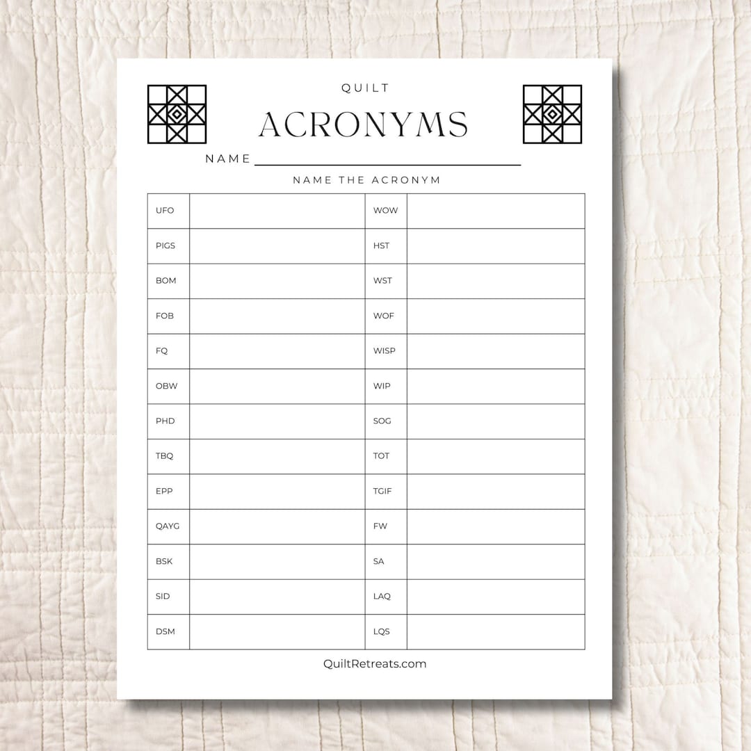 Quilt Game • Name the Quilt Acronyms • Printable PDF - Etsy