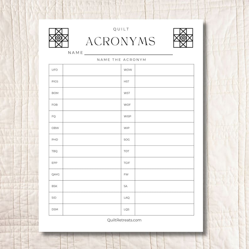 Quilt Game • Name the Quilt Acronyms • Printable PDF - Etsy