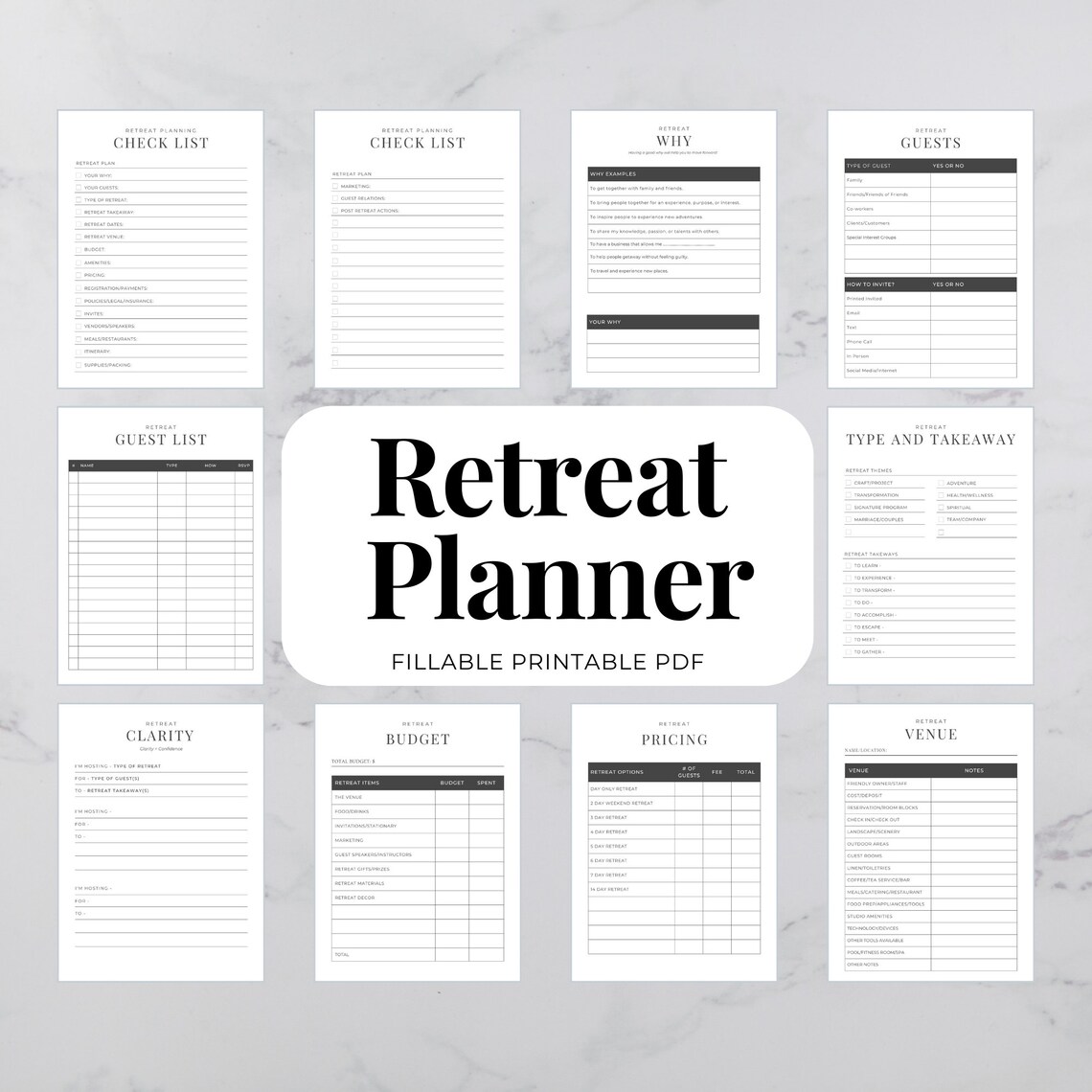 Retreat Planning Workbook | Event Planning Template | Fillable PDF - Etsy