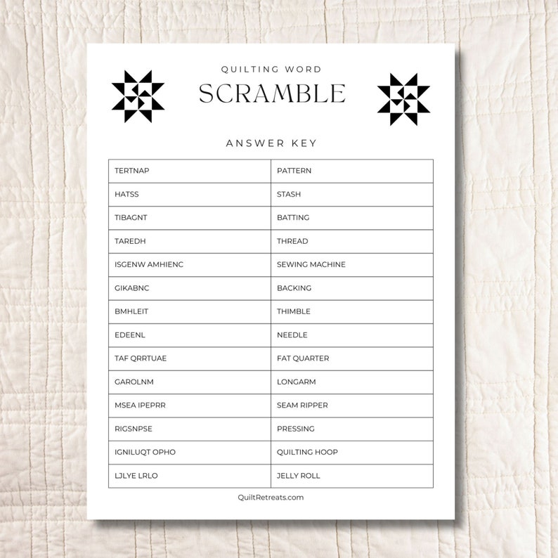 Quilt Game • Quilt Word Scramble • Printable PDF - Etsy