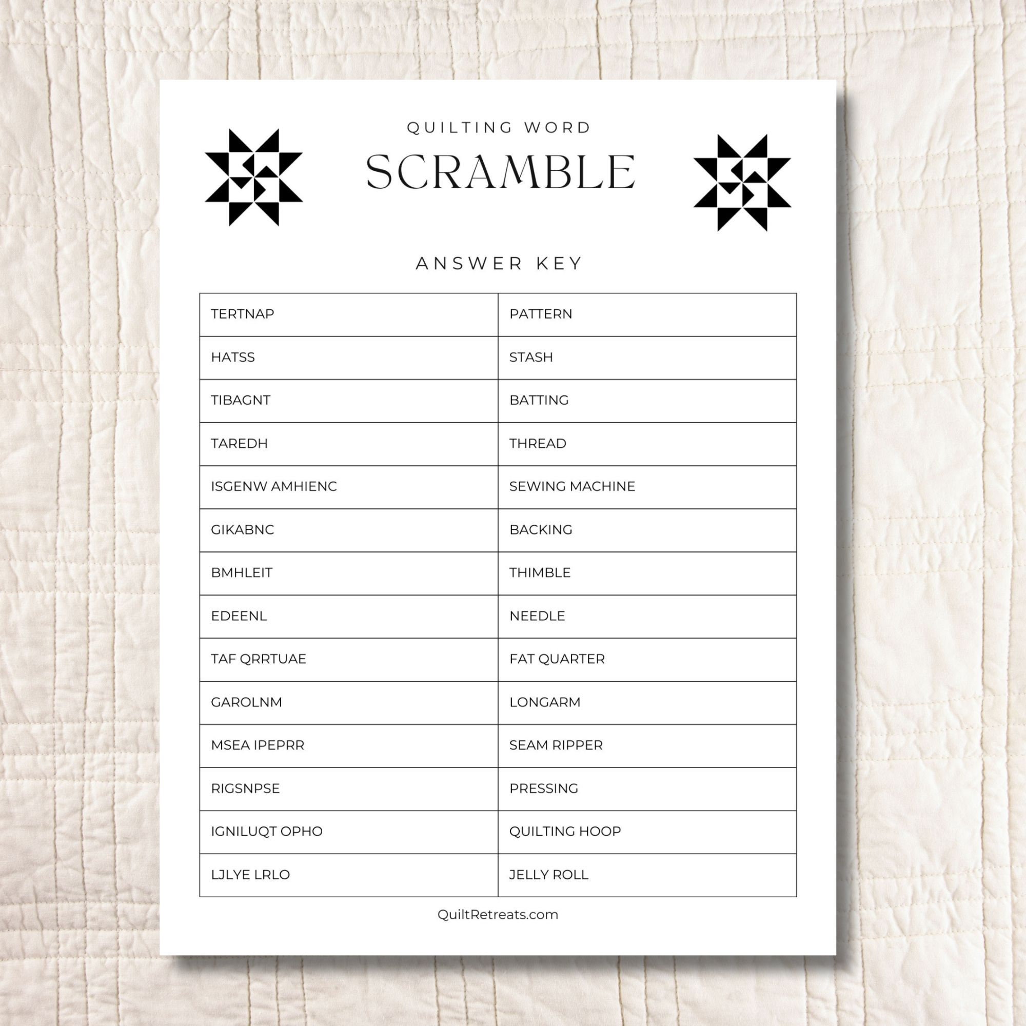 Quilt Game • Quilt Word Scramble • Printable PDF - Etsy