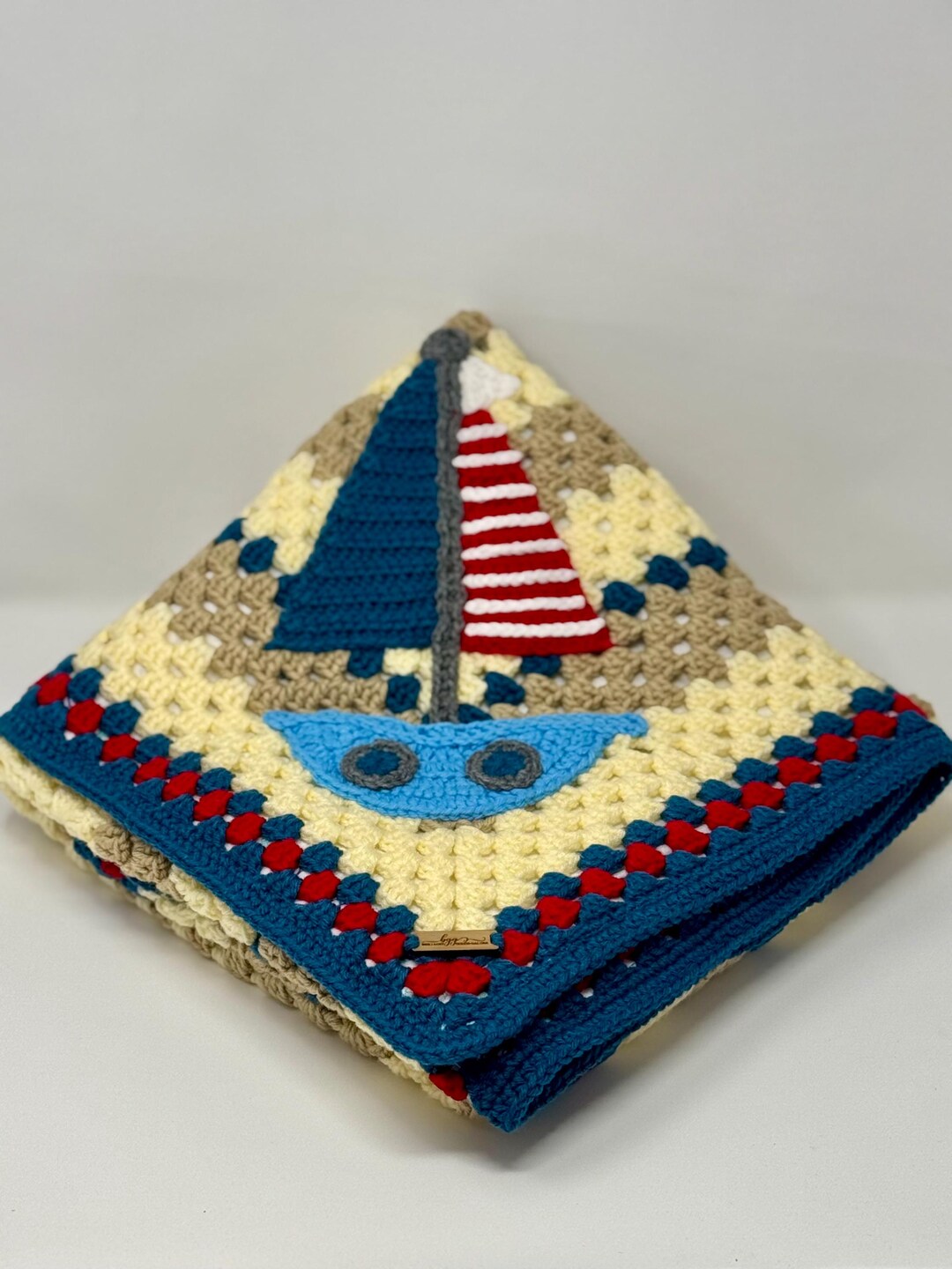 Handmade Granny Square Crib Blanket With a Race Car Appliqué & Cotton ...