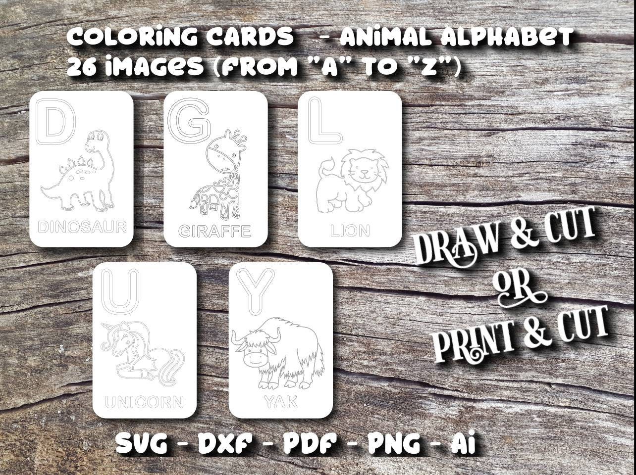 Svg Coloring Flash Cards Animal Alphabet From a to - Etsy