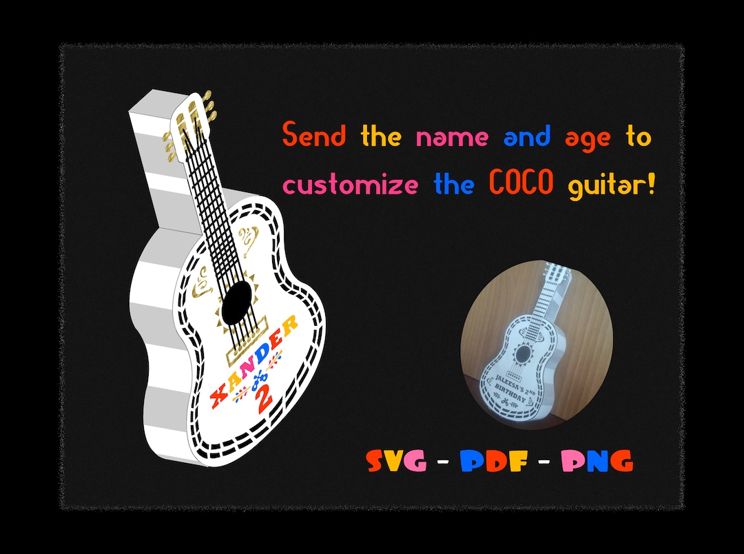 Custom Guitar Coco Box, Coco Party Supplies, Template Box, Coco ...