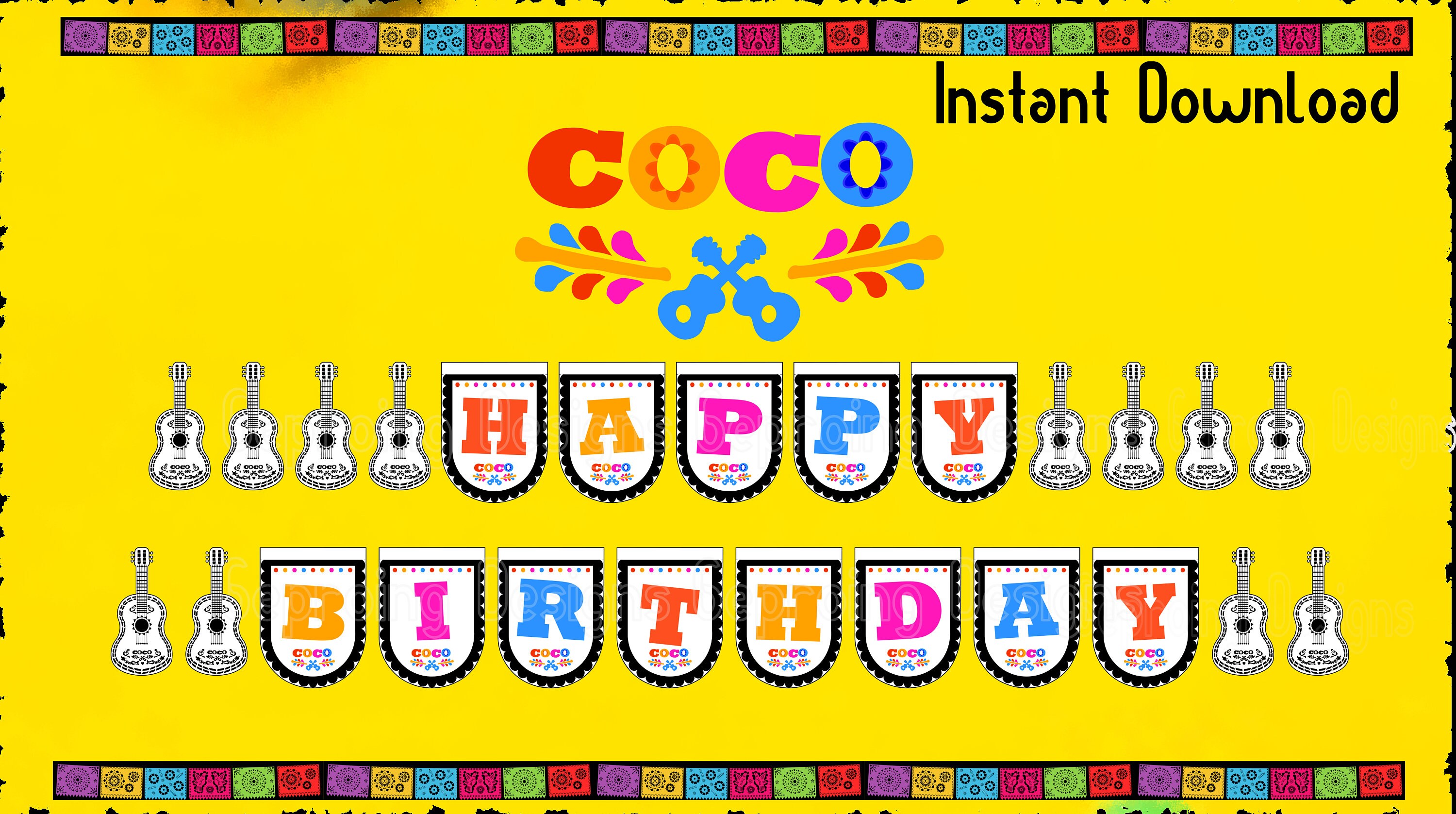 Guitar Coco Banner Coco Party Supplies and Guitar Coco Box | Etsy