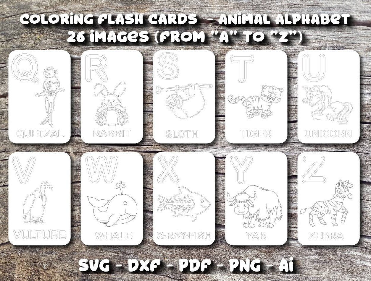 Svg Coloring Flash Cards Animal Alphabet From a to | Etsy