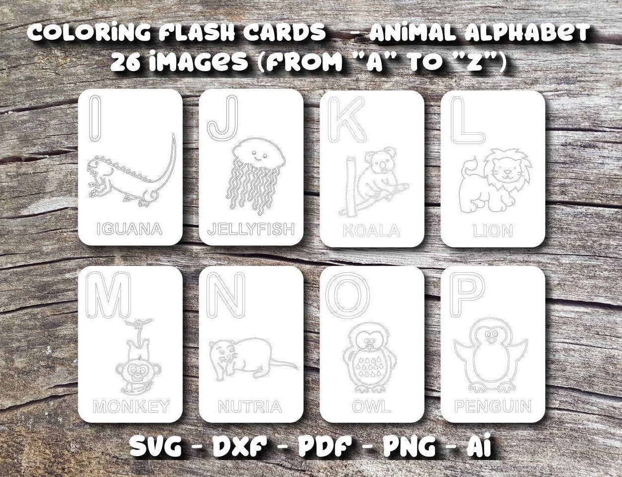Svg Coloring Flash Cards Animal Alphabet From a to | Etsy