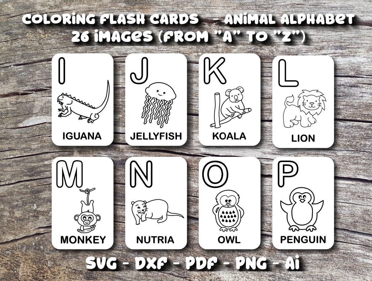 Svg Coloring Flash Cards Animal Alphabet From a to | Etsy