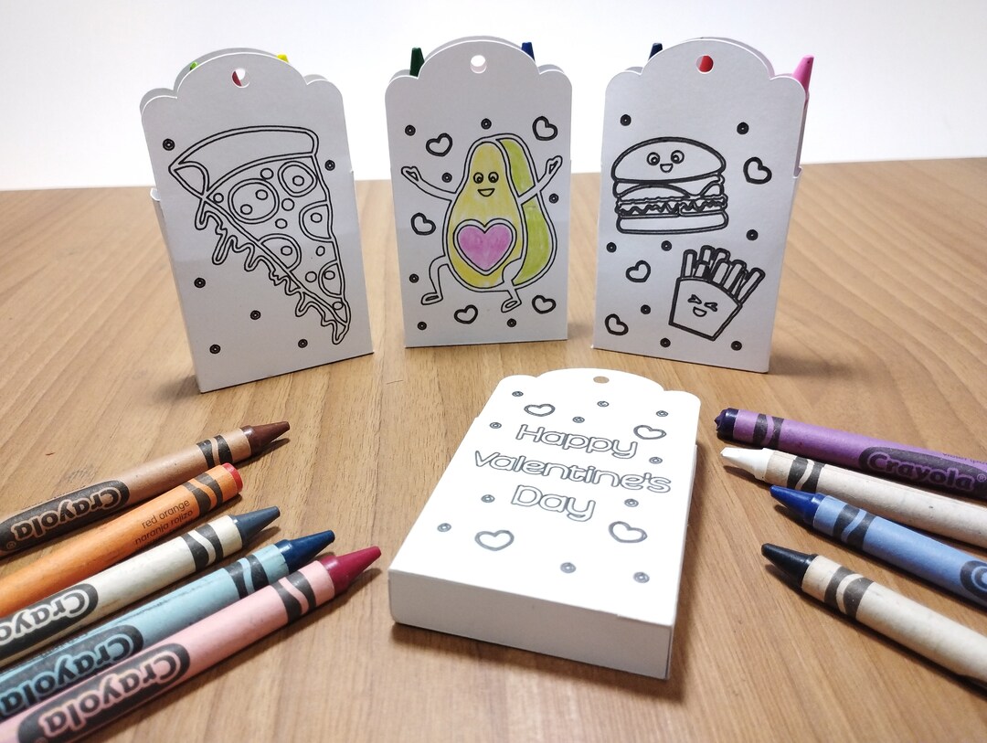 3 Svg Coloring Box Crayon Holder Valentines Day Avocado Burguer Pizza ...
