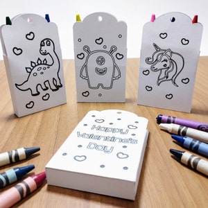 3 Svg Coloring Box Crayon Holder Valentines Day Dinosaur Unicorn ...