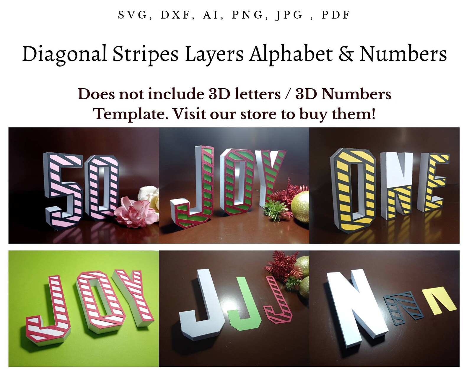 Layers for 3D Letters Svg Numbers Svg Diagonal Stripes Svg - Etsy