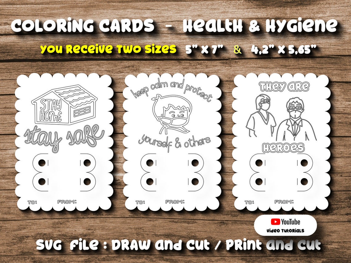 Set 3 Svg Coloring Card Stay Home Stay Safe Scalloped Crayon | Etsy