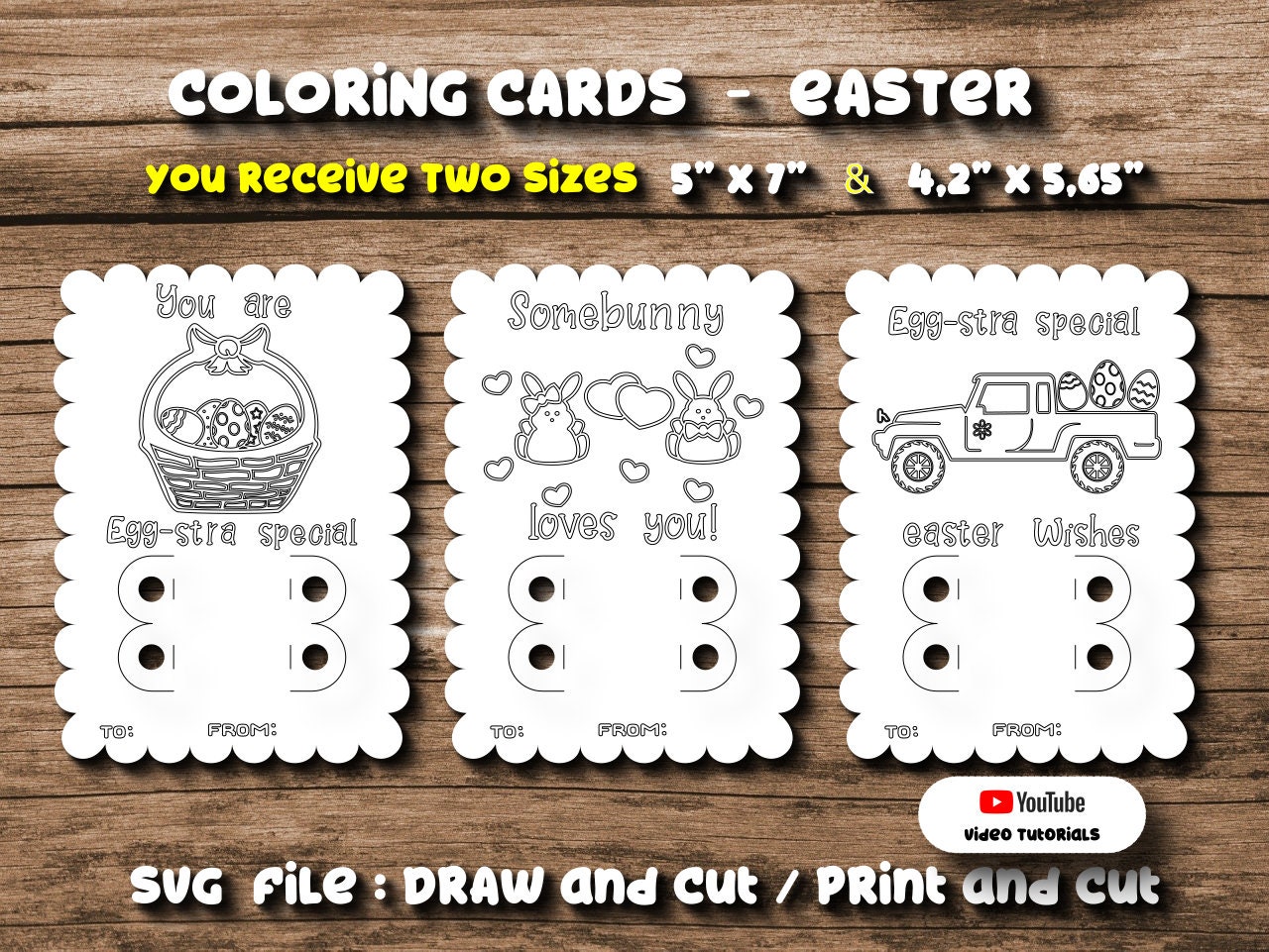 Set 3 Svg Coloring Card Easter Kids Bunny Basket Egg Easter - Etsy