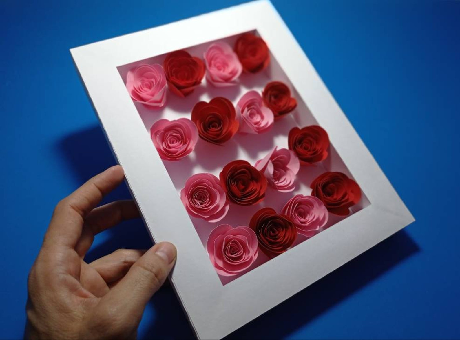 Shadow Box SVG Template 5x7 Shadow Box Frame Flowers SVG Rolled Flower ...