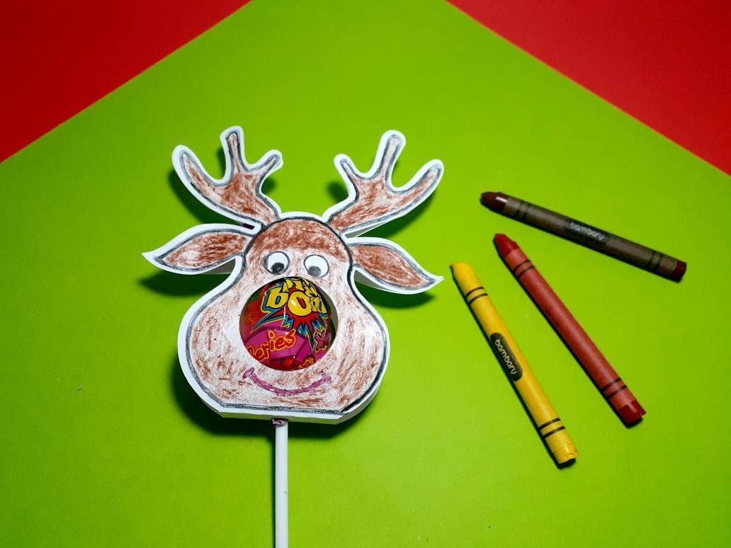 SVG Coloring Reindeer Lollipop Holder Rudolph Red Nose Favor | Etsy