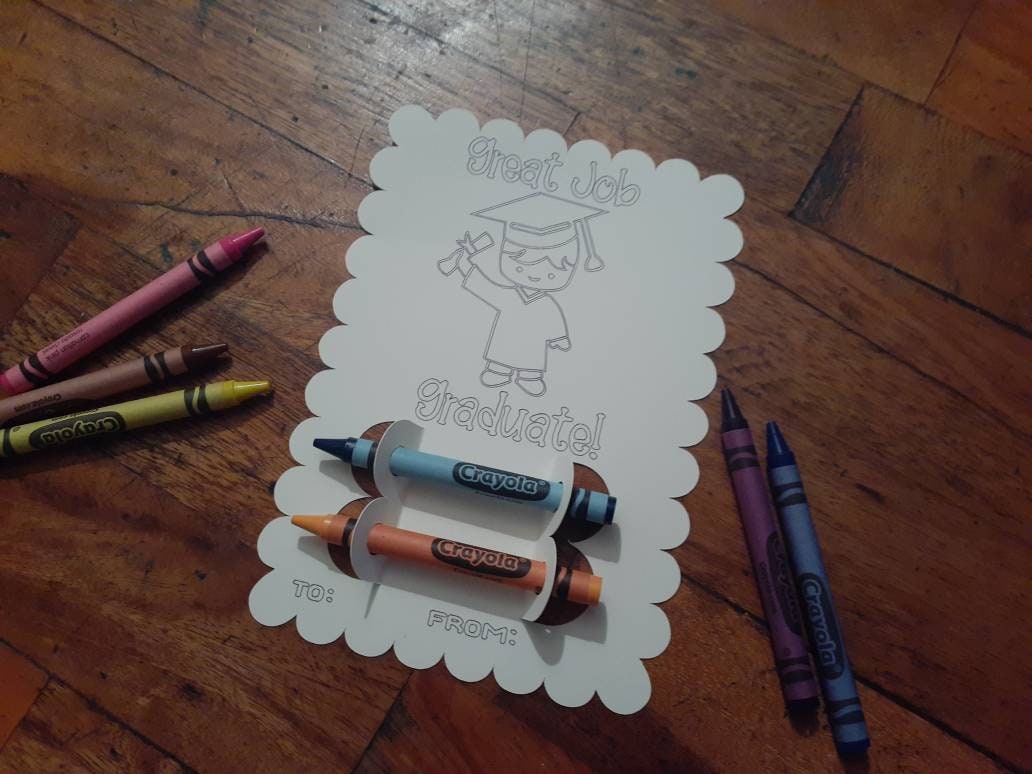 Set 3 Svg Coloring Card Graduation Crayon Holder Card Template | Etsy