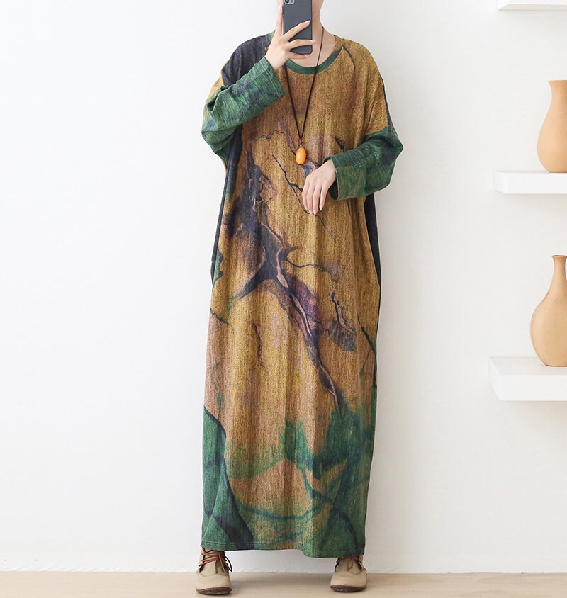 Womens Autumn Loose Fitting Round Collar Long Sleeve Print - Etsy