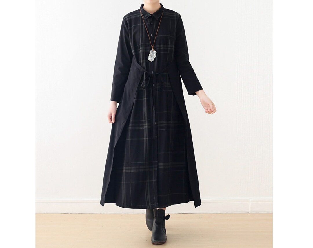 Womens Loose Fitting Elegant Polo Neck Fake Two Pieces Cotton - Etsy