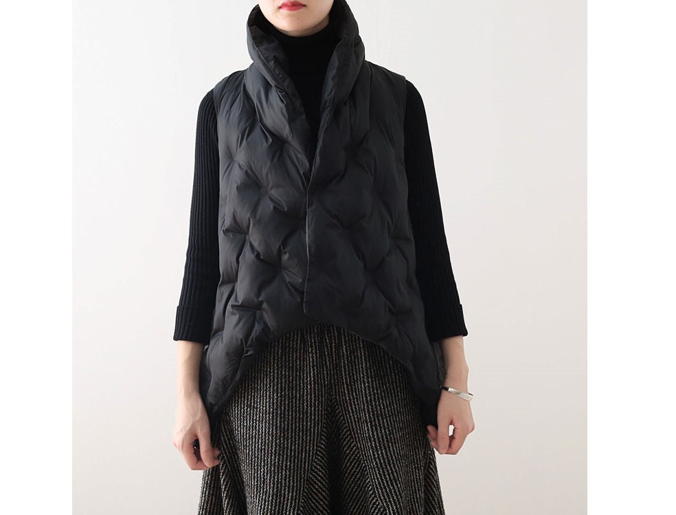 Womens Winter Loose Fitting High Collar Short Down Cotton Vest With ...