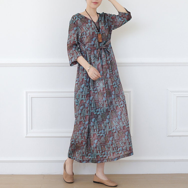 Womens Summer Loose Fitting V Neck Printed Floral Linen Robe - Etsy
