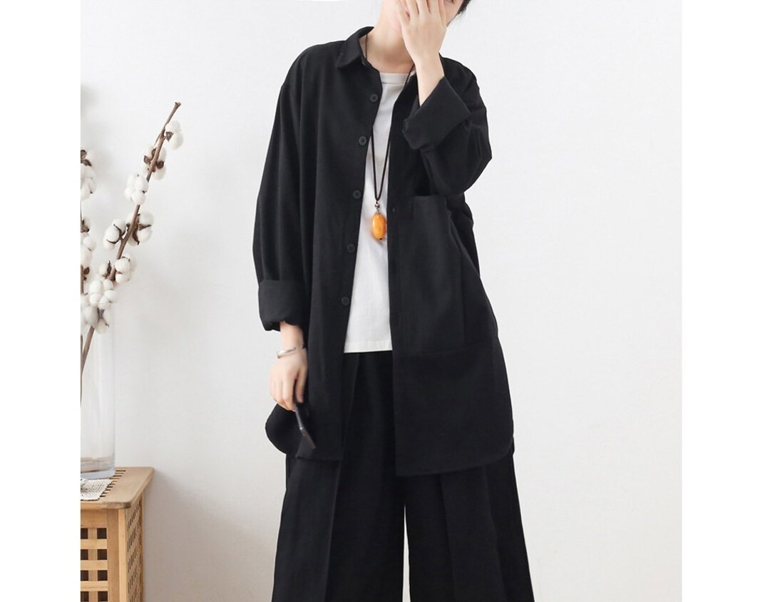 Womens Loose Fitting Minimalist Black Cotton Shirt Blouses - Etsy