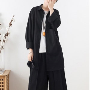 Womens Loose Fitting Minimalist Black Cotton Shirt Blouses - Etsy