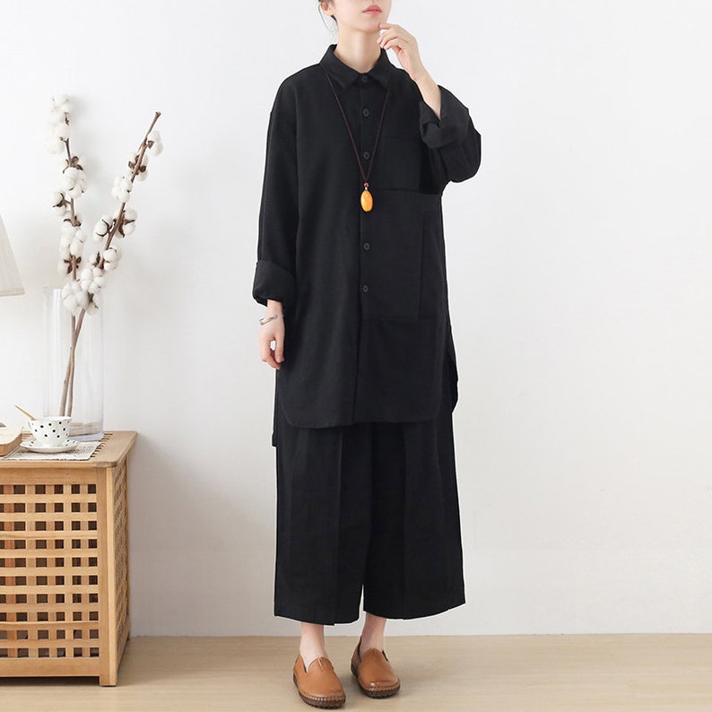 Womens Loose Fitting Minimalist Black Cotton Shirt Blouses - Etsy