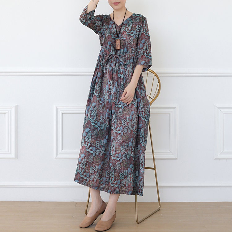 Womens Summer Loose Fitting V Neck Printed Floral Linen Robe - Etsy