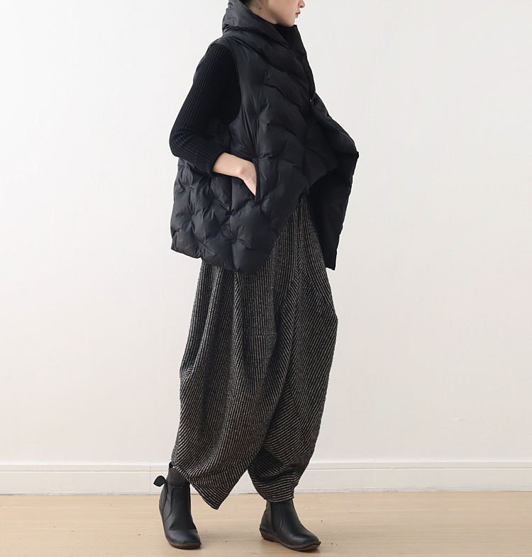 Womens Winter Loose Fitting High Collar Short Down Cotton Vest With ...