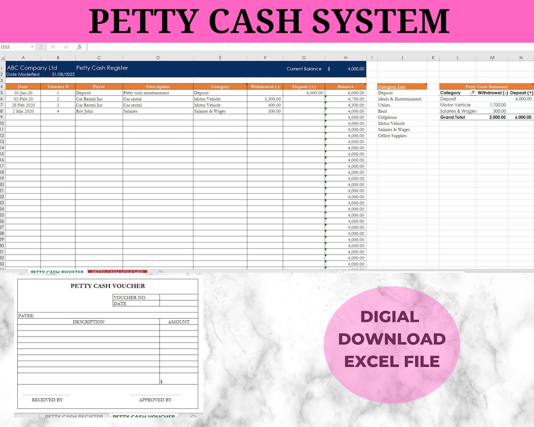 Petty Cash System for Small Businesses Excel Instant Download - Etsy ...