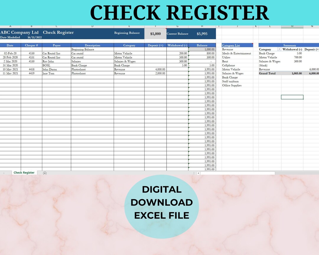 Small Business Check Register - Etsy