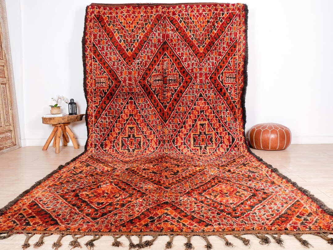 Authentic Red Boujaad Rug, Vintage Moroccan Rug, 7x13 Ft - Etsy