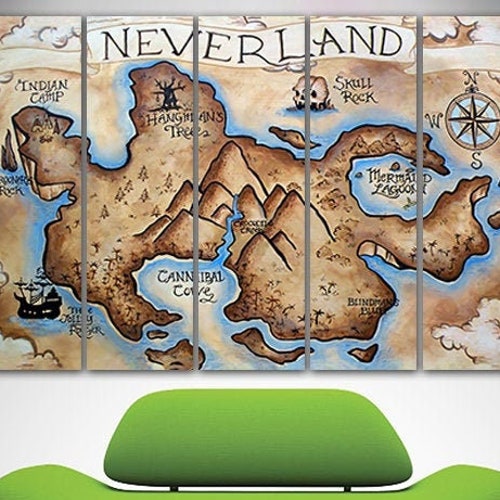 Neverland Canvas Map Wall Art Fantasy Maps Kid Map Game Room - Etsy
