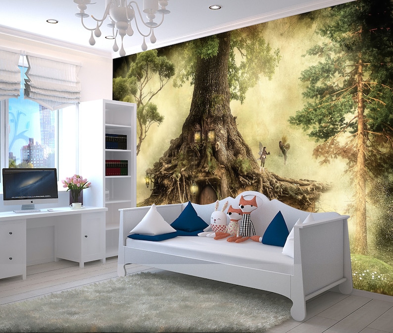 Fantasy Enchanted Forest Wall Mural Treehouse Wallpaper Magic - Etsy