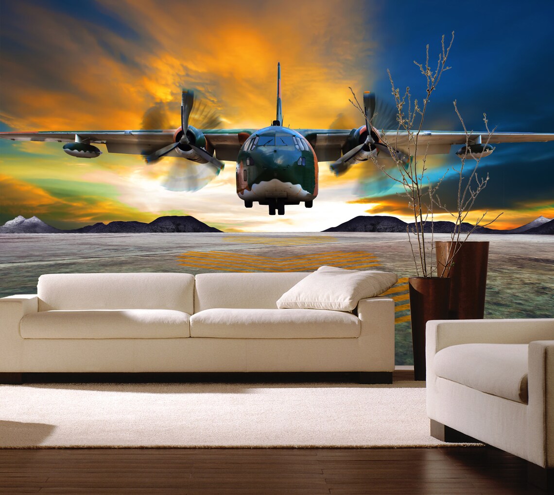 Airplane Wallpaper Cloudy Sky Wall Mural Take off Aviation Wall Decor ...
