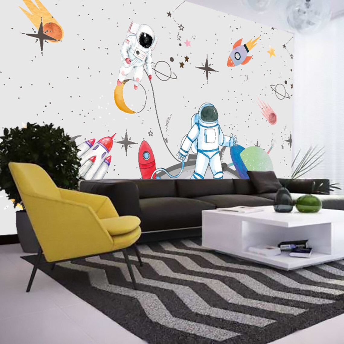 Space Kids Wallpaper Boys Room Wall Decor Astronaut Wall Mural Peel ...