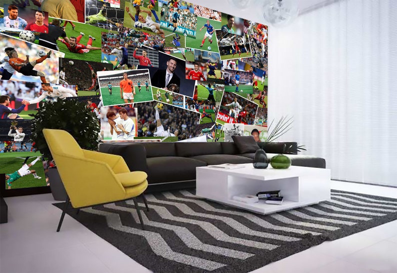 Football Wallpaper Sport Collage Mural Soccer Player Decal Peel and ...