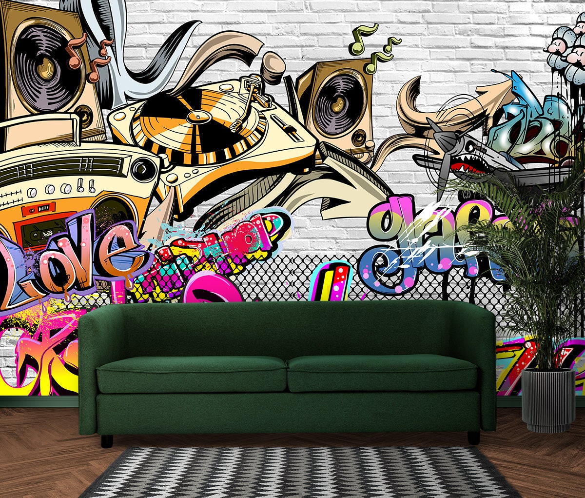 Maximalist Graffiti Wallpaper Music Wall Mural Colorful Urban - Etsy