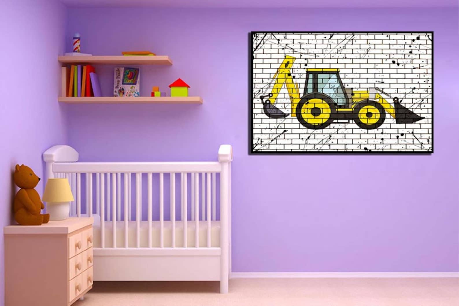 Digger Poster Truck Wall Art Vehicle Decor Construction Print Mechanism ...